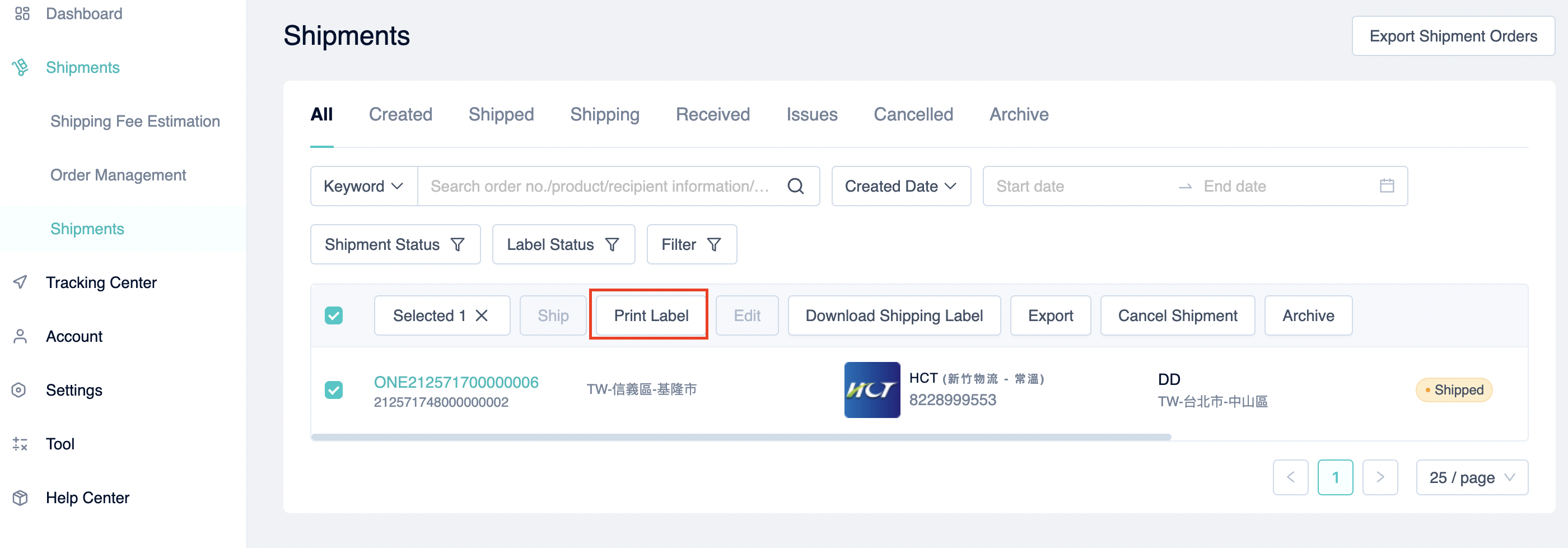 How to print a single label? – OneShip